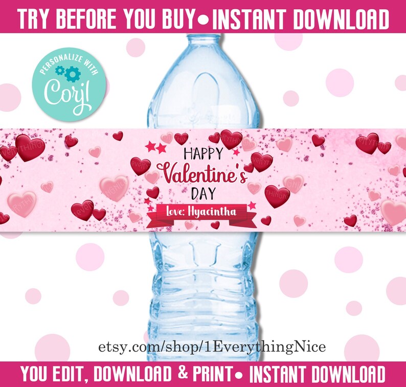 Editable DIGITAL DOWNLOAD Valentine Valentines Day Water - Etsy