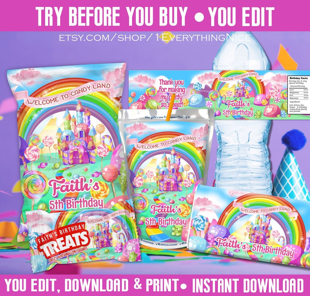 Editable DIGITAL DOWNLOAD Candy Land Candyland Birthday Party - Etsy