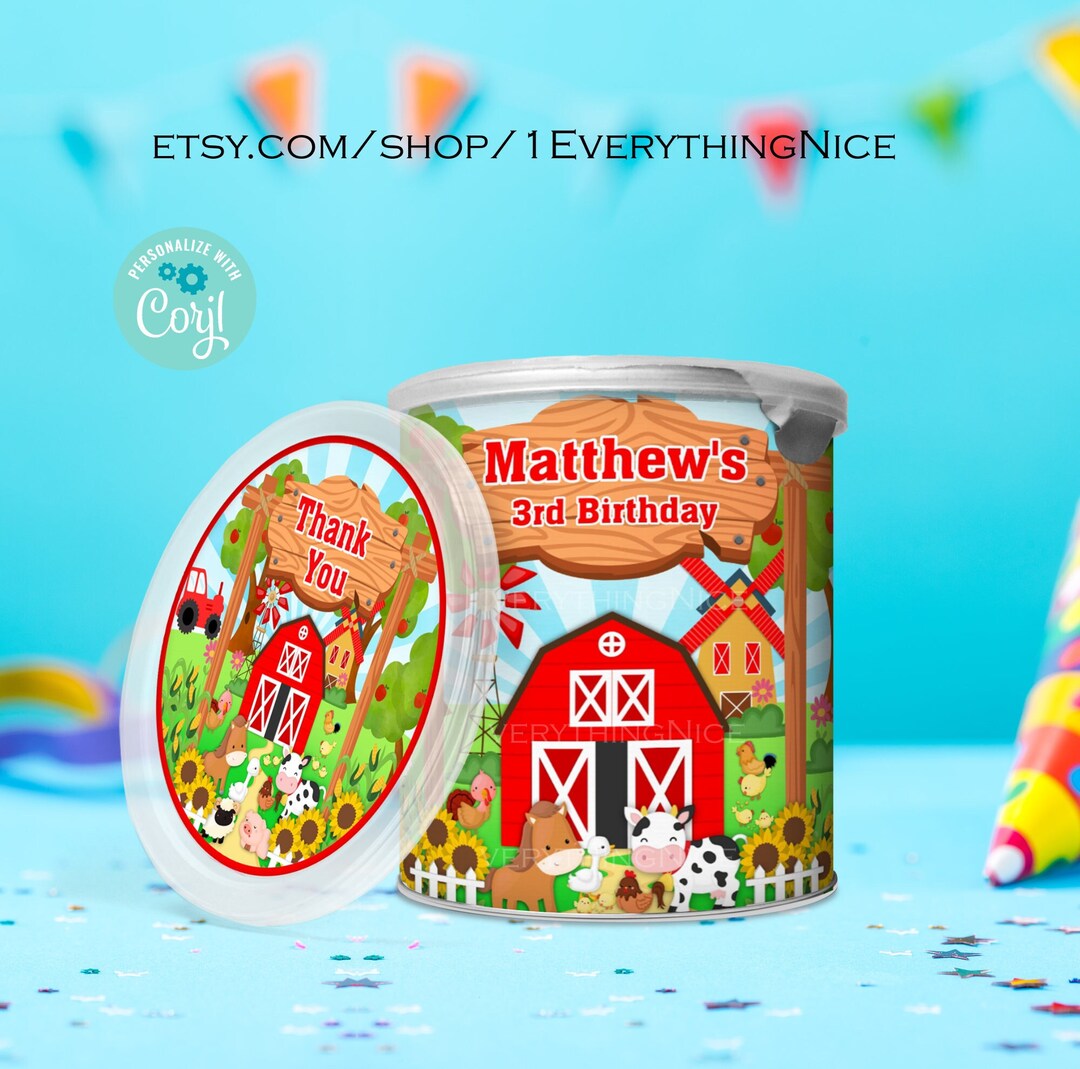 Red Farm Barnyard Potato Chips Can Label Boy Birthday Editable Digital ...