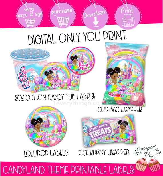 DIGITAL DOWNLOAD Candy Land Candyland Birthday Party Printable Labels ...