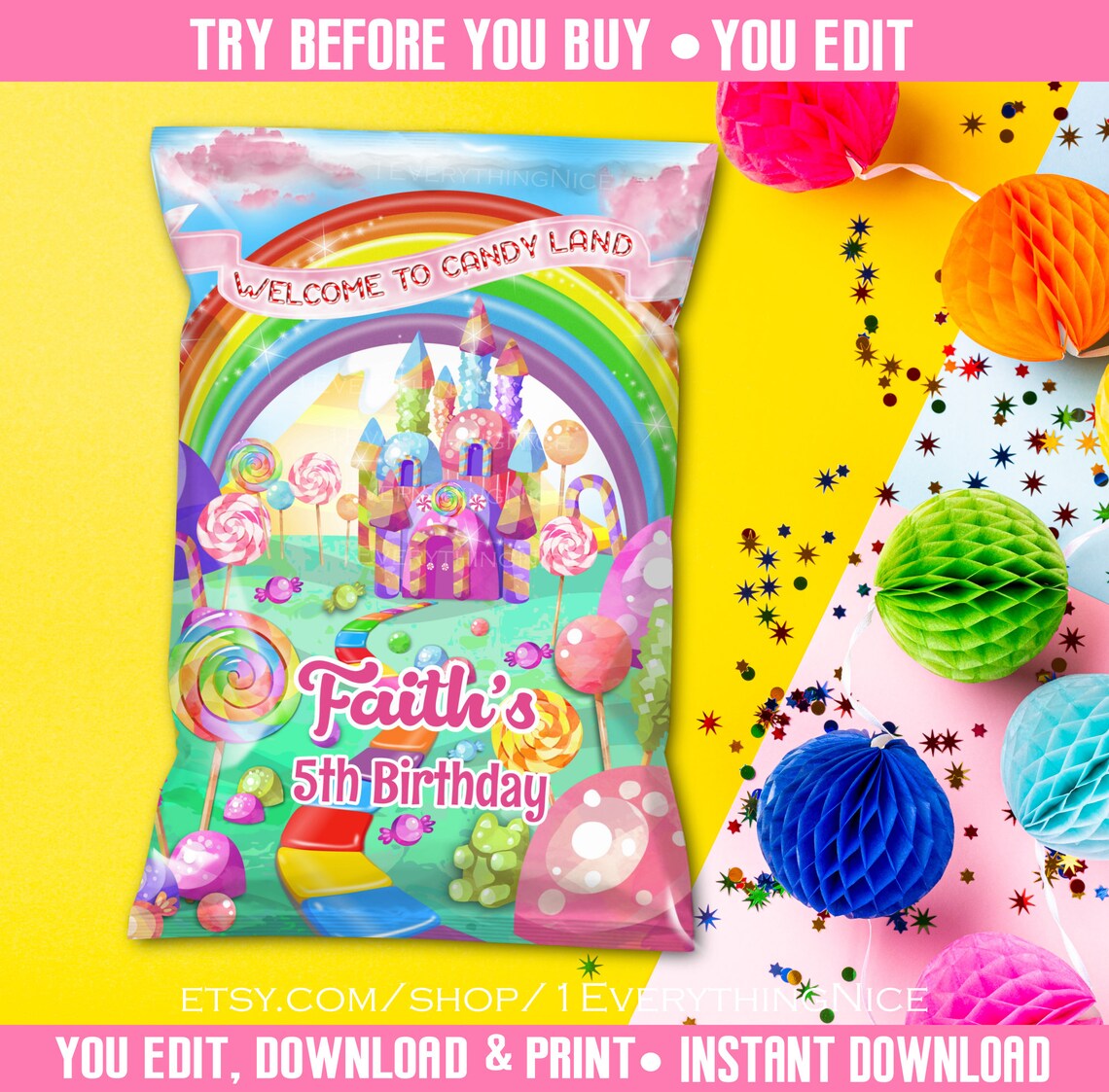 Candy Land Candyland Birthday Party Printable Labels Editable DIGITAL ...