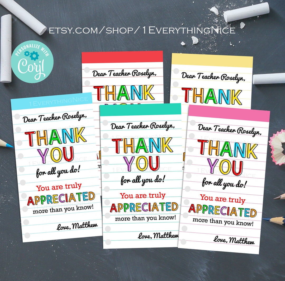 Editable Printable 2x3.5 Teacher Appreciation Note Tags Instant Digital ...