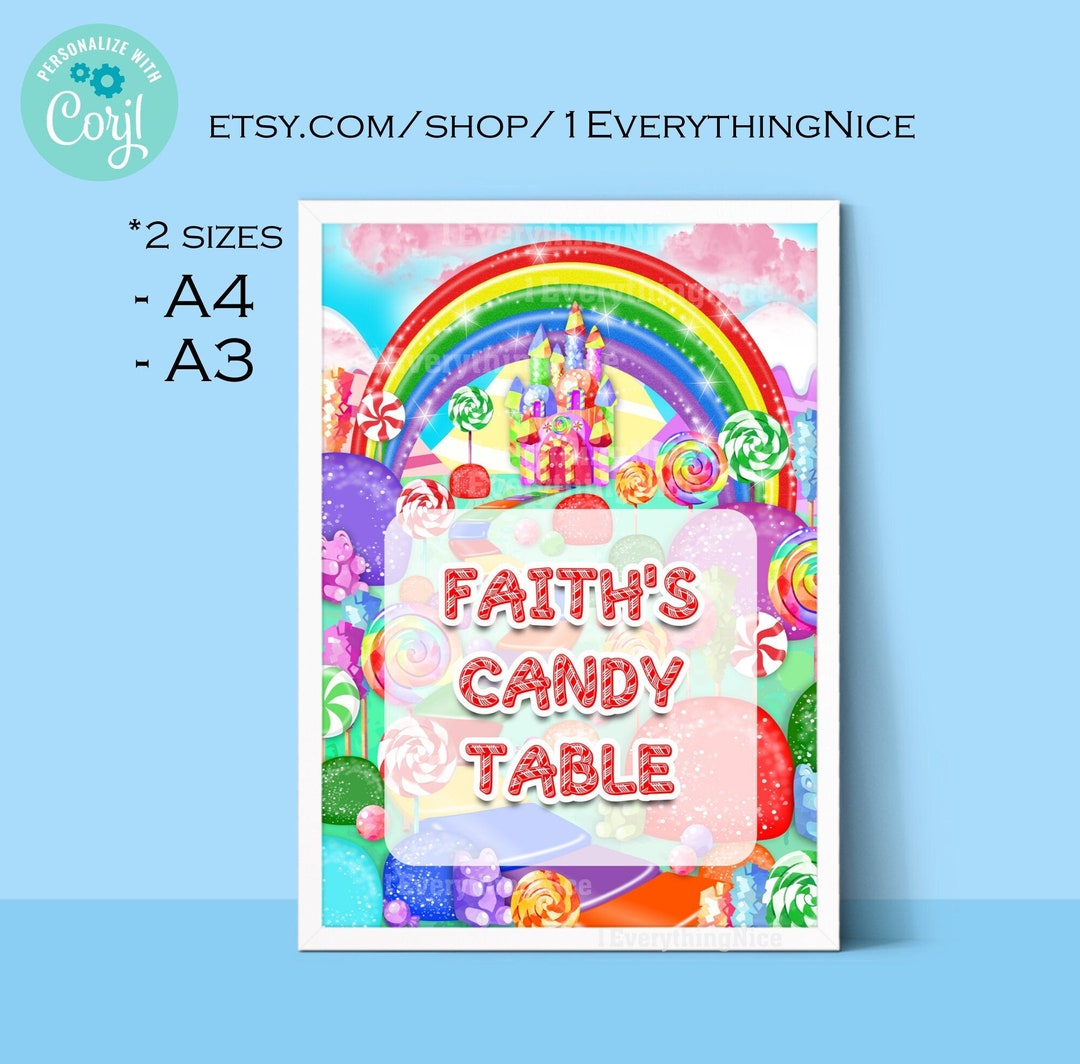 Candy Land Candyland Bright Rainbow Colors Theme Editable A4 and A3 ...