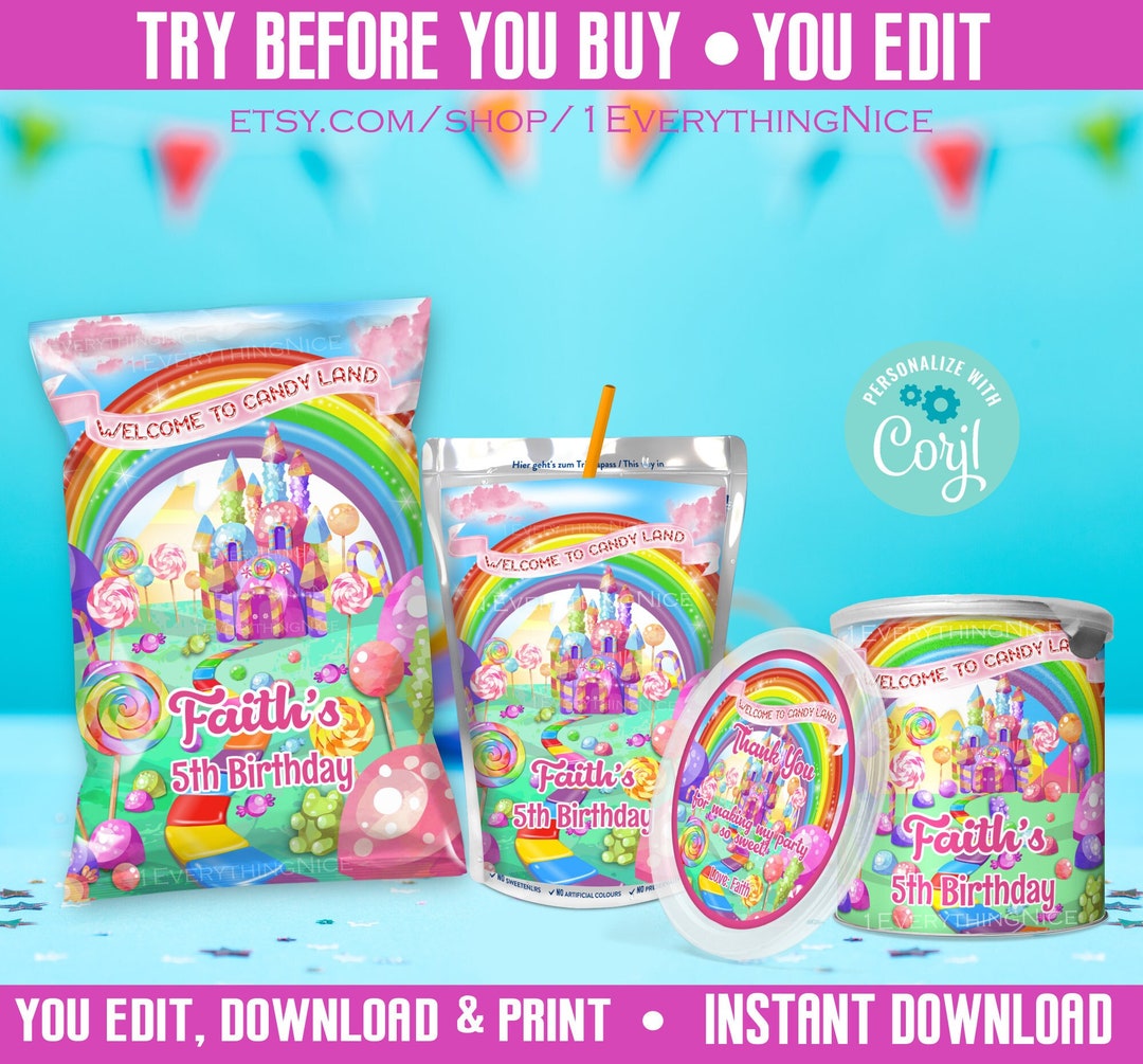Editable DIGITAL DOWNLOAD Candy Land Candyland Birthday Party Printable ...