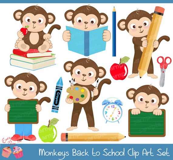 Monkeys Back to School Clipart Set by 1Everything Nice | Catch My Party