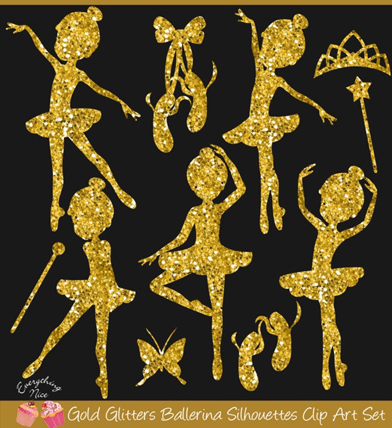 Gold Glitters Ballerina Silhouettes 2 Clipart Set | Etsy