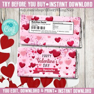 Editable DIGITAL DOWNLOAD Valentine Valentines Day Candy Bar Wrappers ...