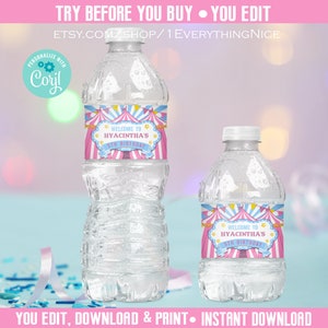 Carnival Circus Pink Theme Water Bottle Label Wrapper Label Instant ...