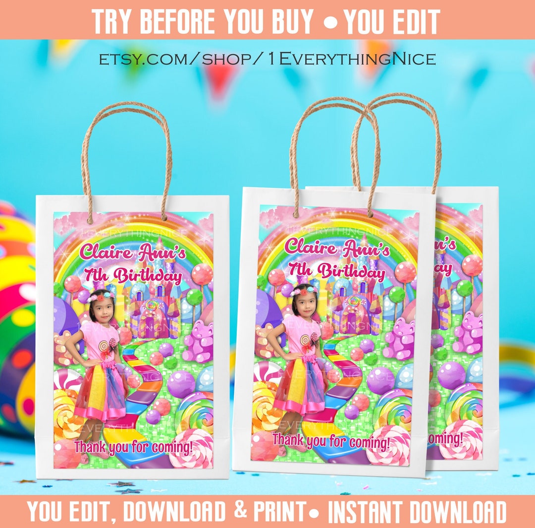 Candy Land Candyland 5x8 Favor Gift Bag Labels Birthday Baby Shower ...