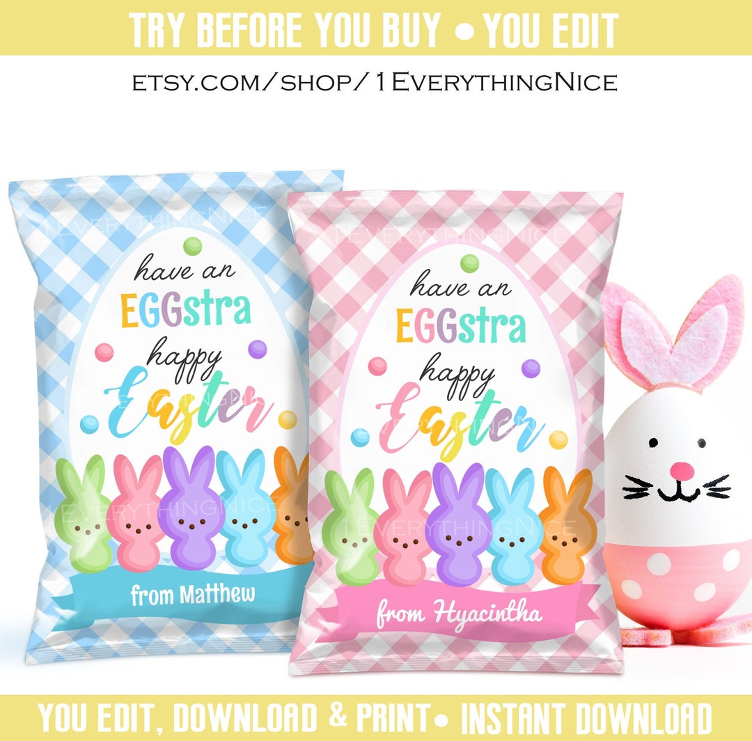 Eggstra Happy Easter Instant Editable Download Pastel Chip Bag Blue ...