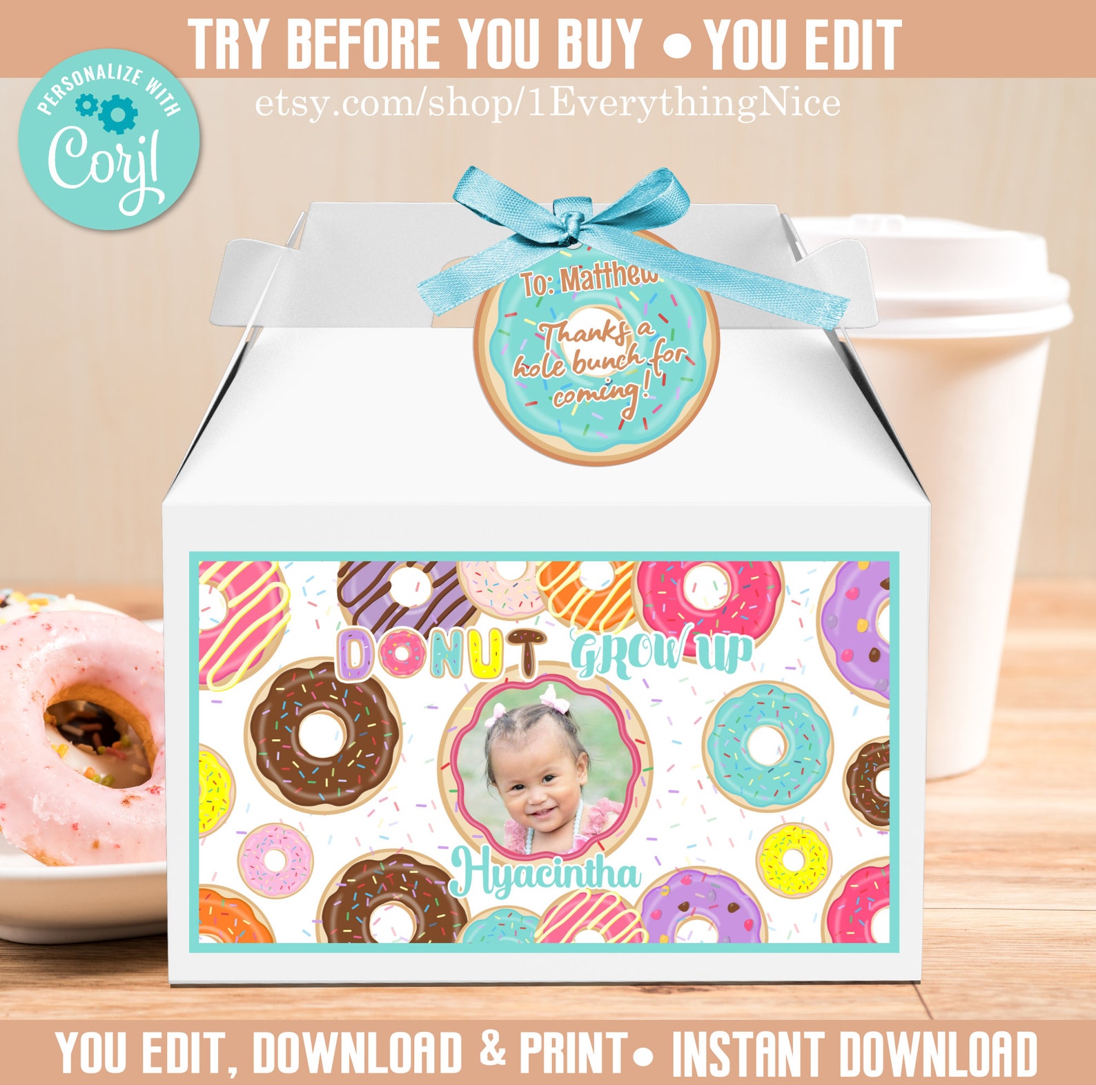 Editable DIGITAL Instant DOWNLOAD Donut Grow up Theme - Etsy