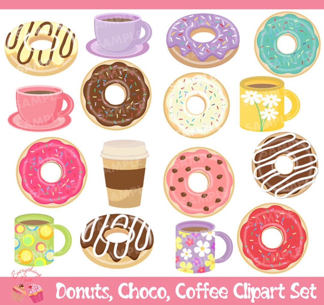 Donuts Choco Coffee Clipart Set - Etsy