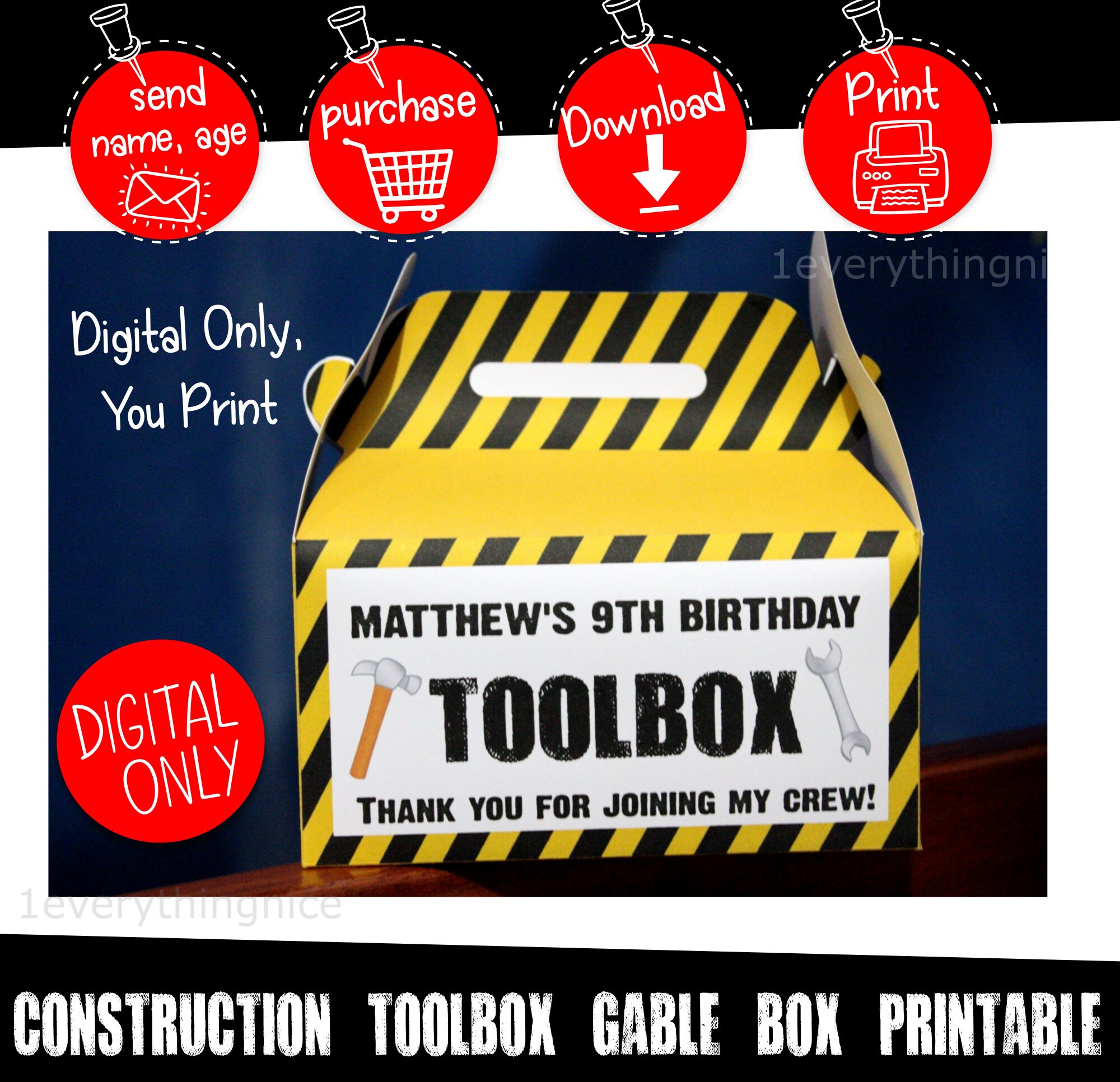 DIGITAL DOWNLOAD Construction Theme Toolbox Gable Box Favor - Etsy