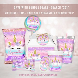 Magical Unicorn Theme Birthday Party Favors Wrappers and Labels Bundle ...