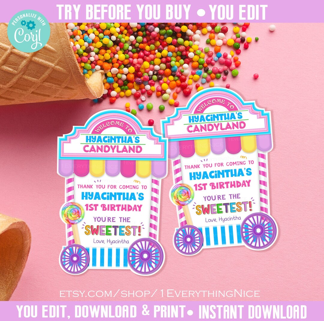 Candyland Candy Land Theme Favor Gift Tag | Birthday Party | Instant ...