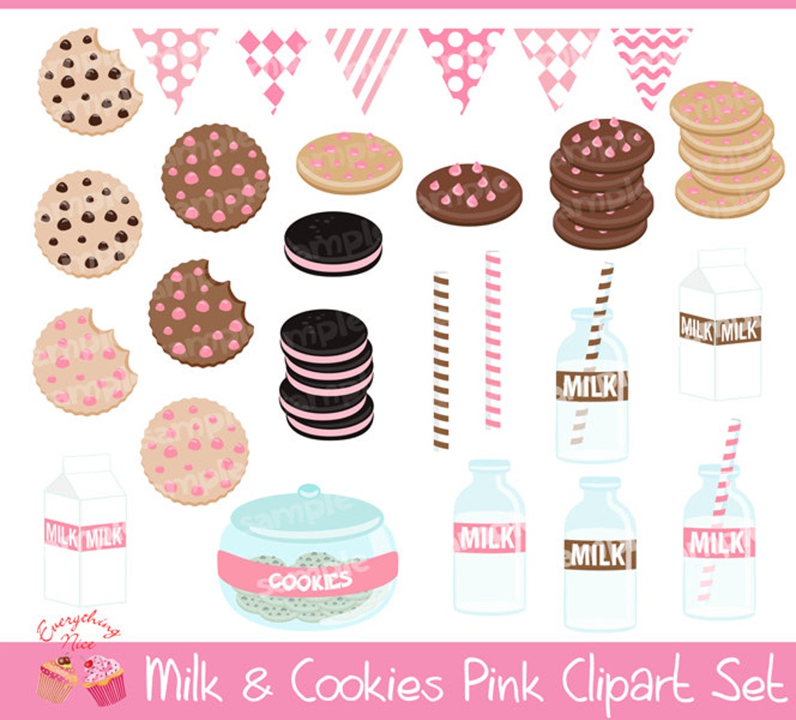 Milk and Cookies Pink Clipart Set - Etsy