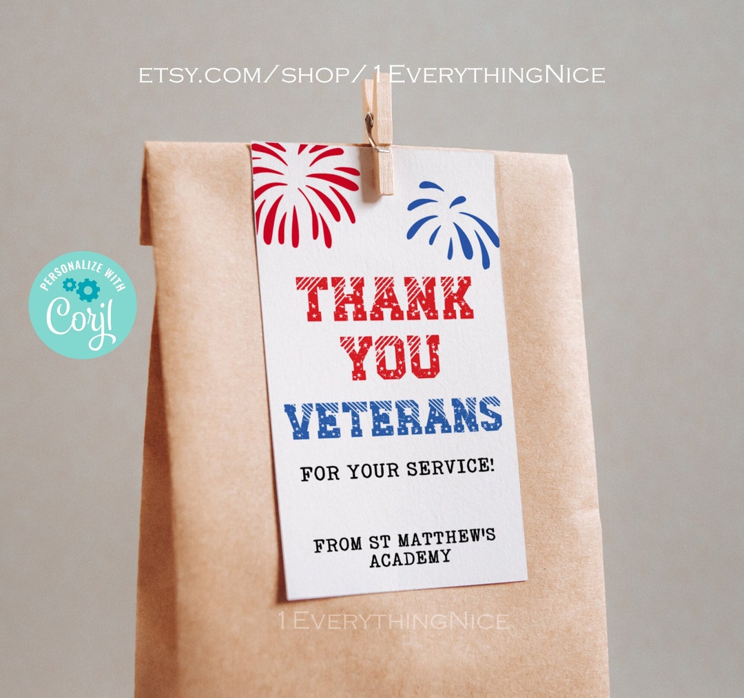 Thank You Veterans Theme Armistice Veteran Day Favor Treat Gift Tag ...
