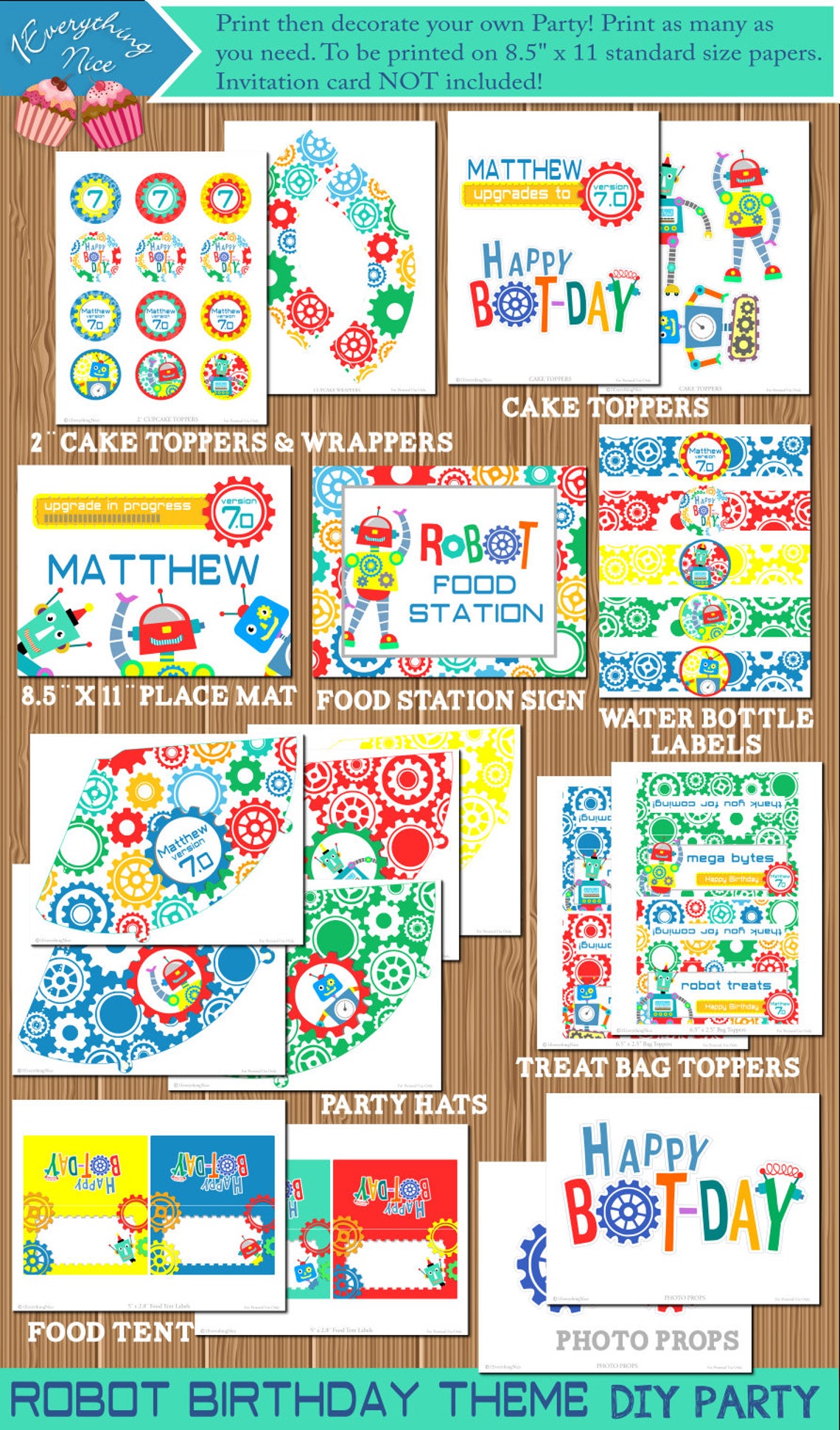 Robot Birthday Theme Personalized DIY Digital Download - Etsy