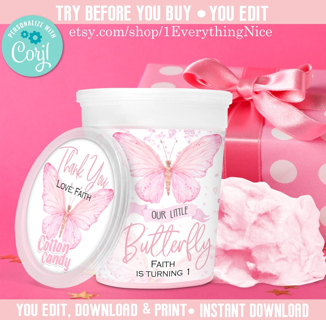 Editable DIGITAL DOWNLOAD Pink Butterfly Butterflies Theme 2oz Cotton ...