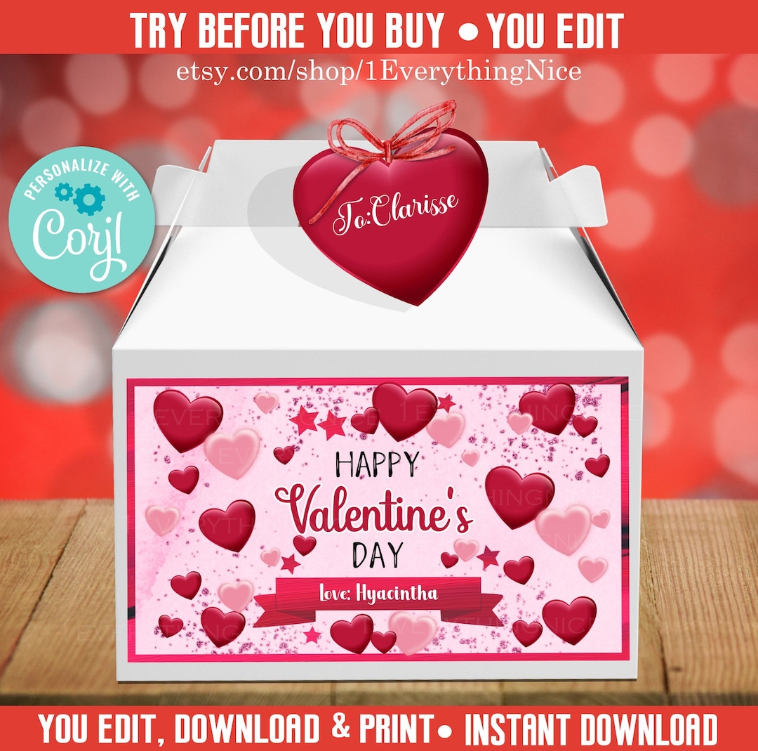 Editable DIGITAL Instant DOWNLOAD Valentine Valentines Day Gable Gift ...
