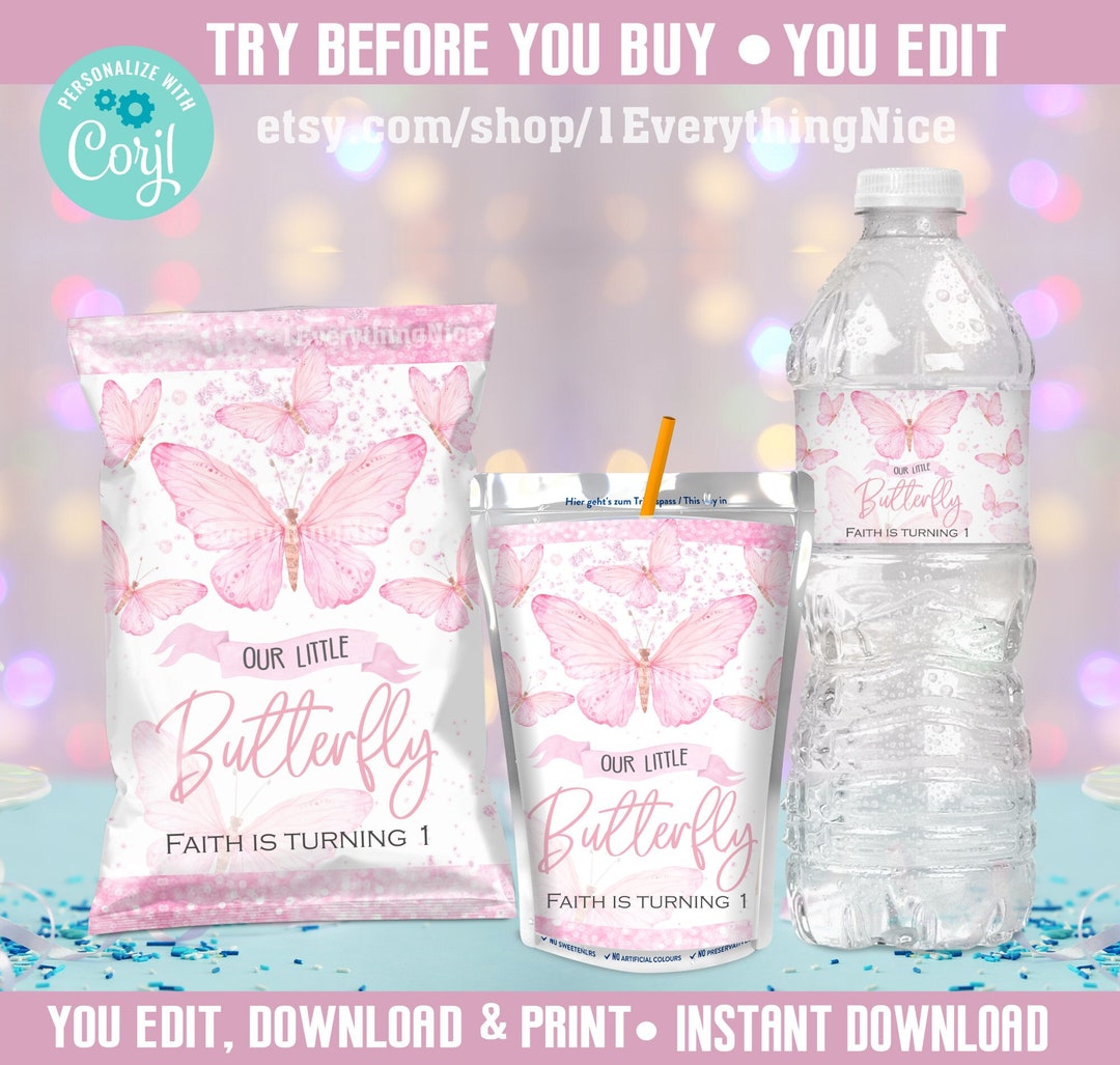 Instant DOWNLOAD Pink Butterfly Butterflies Theme Wrappers and Labels ...
