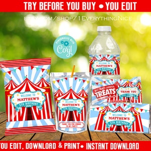 Circus Carnival Theme Editable DIGITAL Wrappers & Labels Set Bundle 3 ...