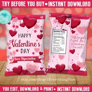 Editable DIGITAL DOWNLOAD Valentine Valentine Theme Favors Treats ...