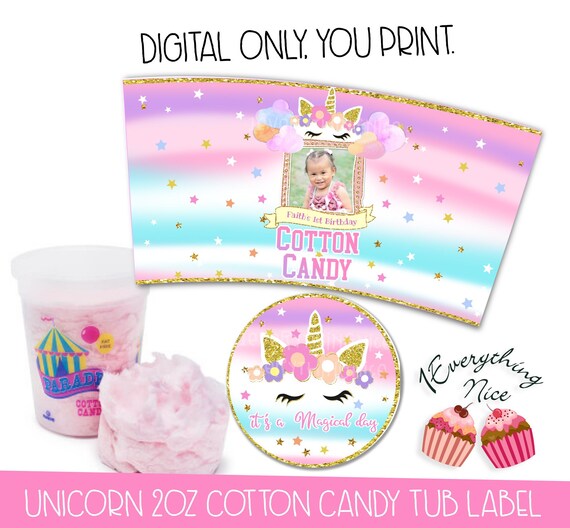 DIGITAL DOWNLOAD Rainbow Pastel Unicorn Birthday Theme 2oz Cotton Candy ...
