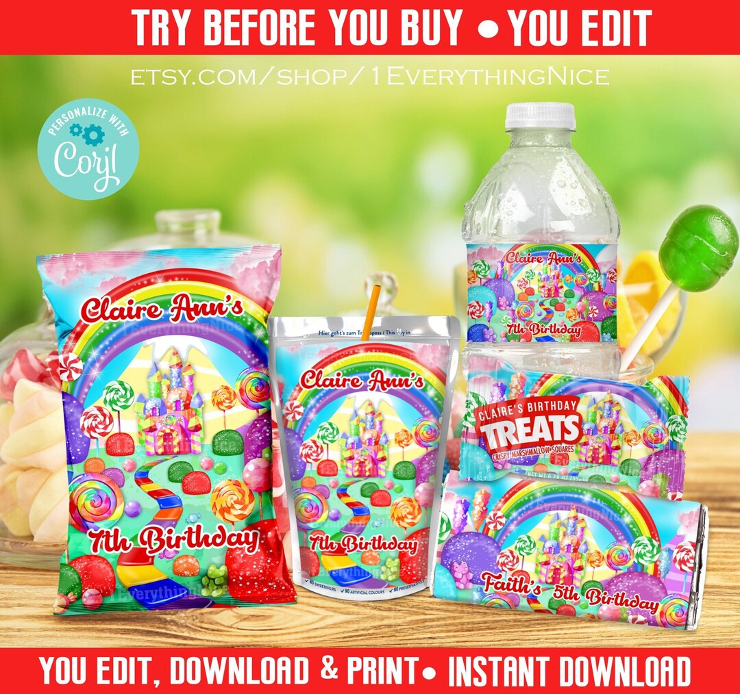 Candy Land Candyland Candies Red Theme | DIGITAL DOWNLOAD Editable ...
