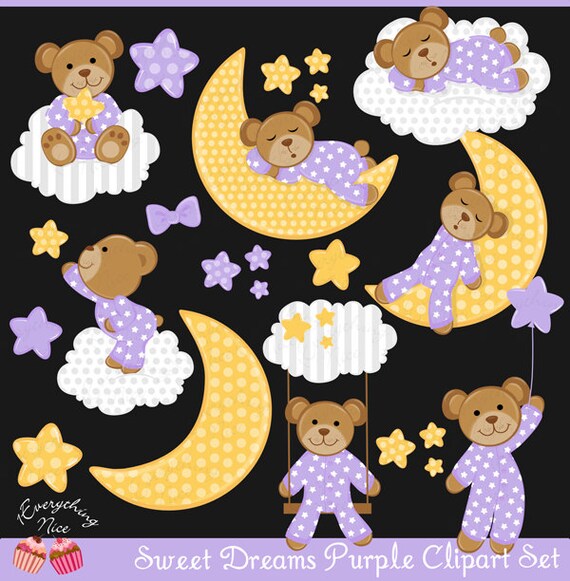 Sweet Dreams Purple Bear Clipart Set by 1Everything Nice | Catch My Party