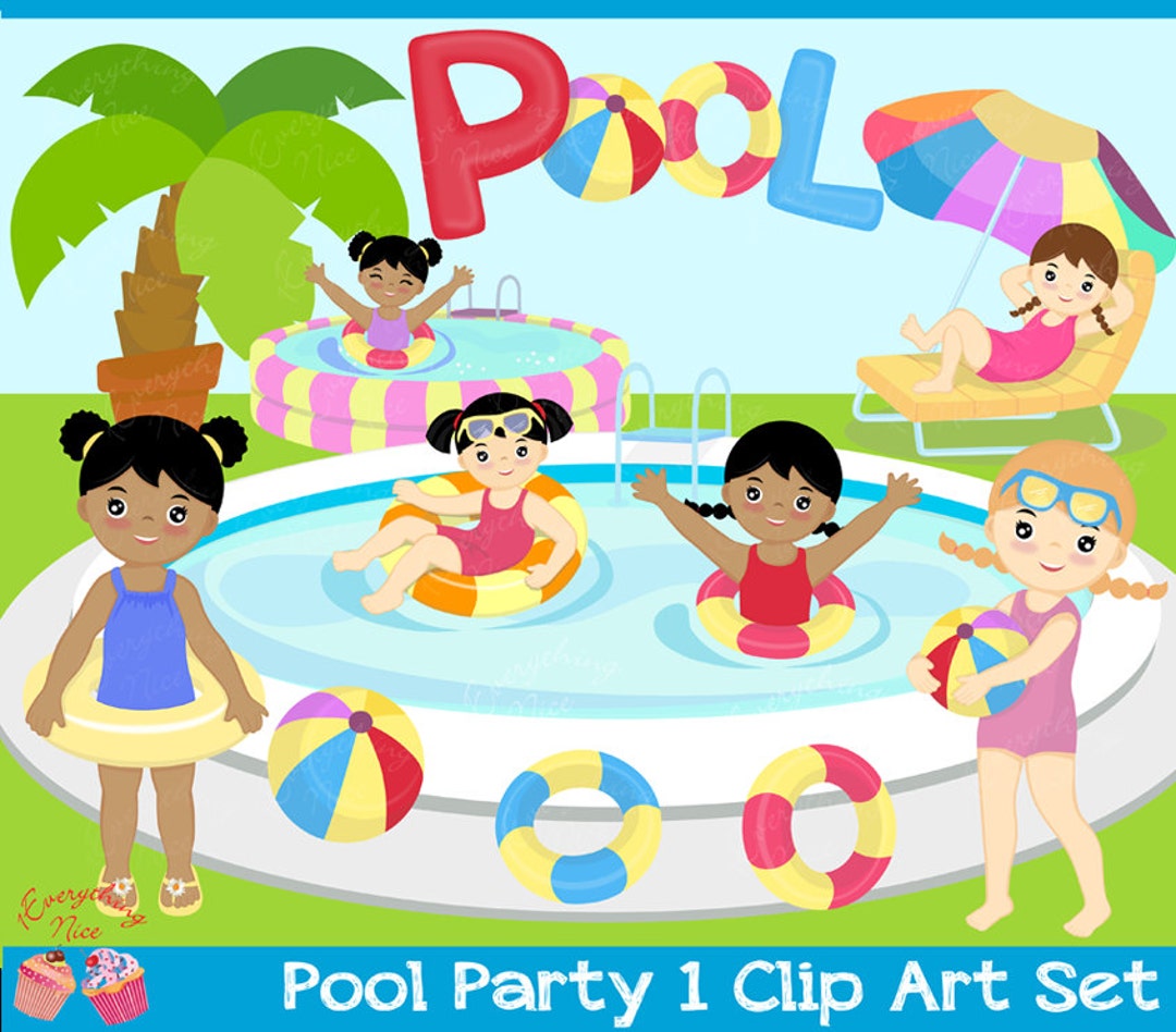 Pool Party Girls Clipart Set - Etsy