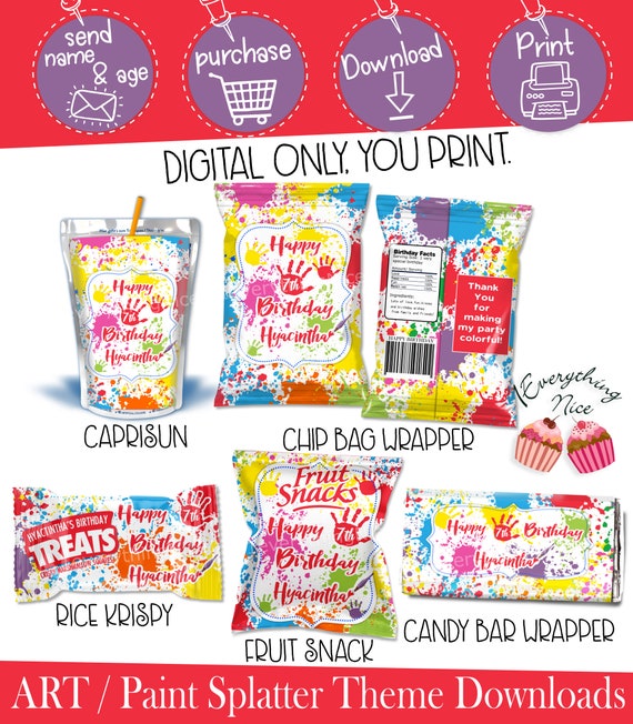 DIGITAL Download Art Paint Splatter Splash Theme Birthday Digital ...