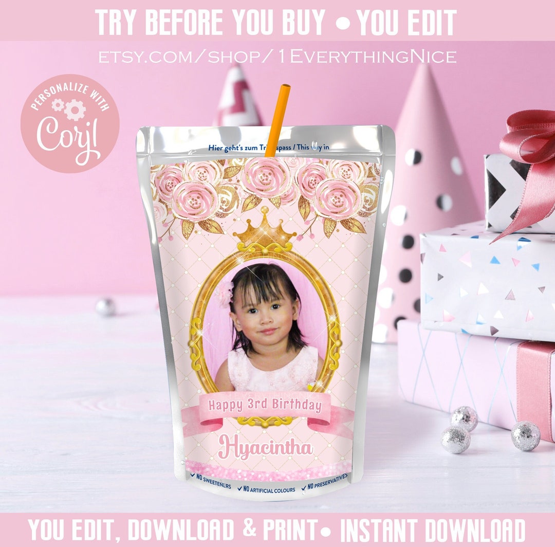 Princess Editable Instant DOWNLOAD Pink Flowers Royal Birthday Theme ...