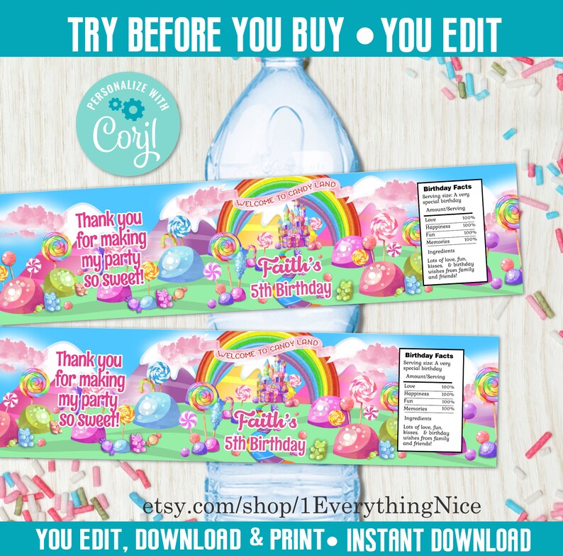 Editable DIGITAL DOWNLOAD Candy Land Candyland Birthday Party - Etsy