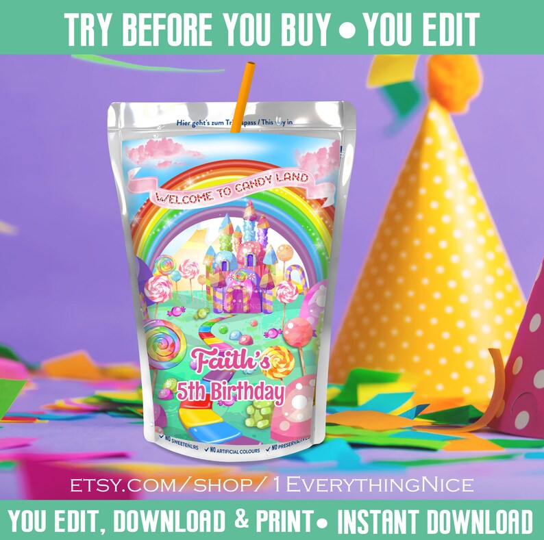 Editable DIGITAL DOWNLOAD Candy Land Candyland Birthday Party - Etsy