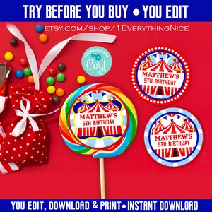 Circus Carnival Theme Instant Download Editable Birthday Party Digital ...