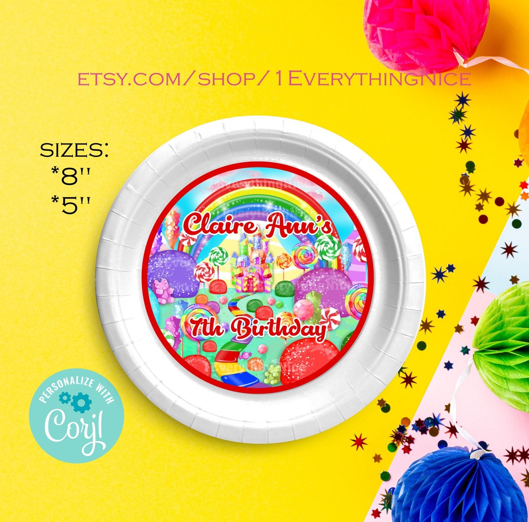 8 & 5 Plate Labels Candy Land Candyland Red Bright Rainbow Theme ...