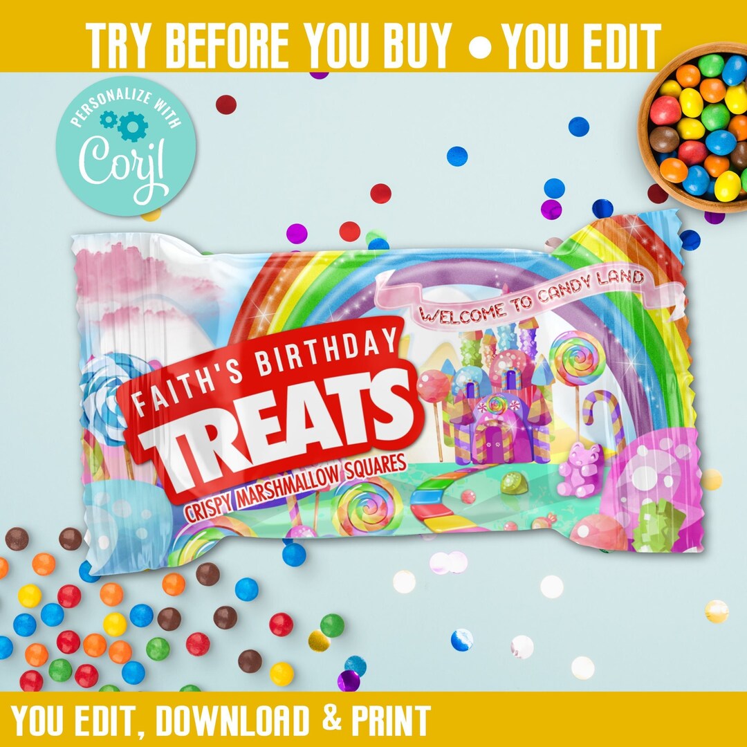Editable DIGITAL DOWNLOAD Candy Land Candyland Birthday Party Rice ...