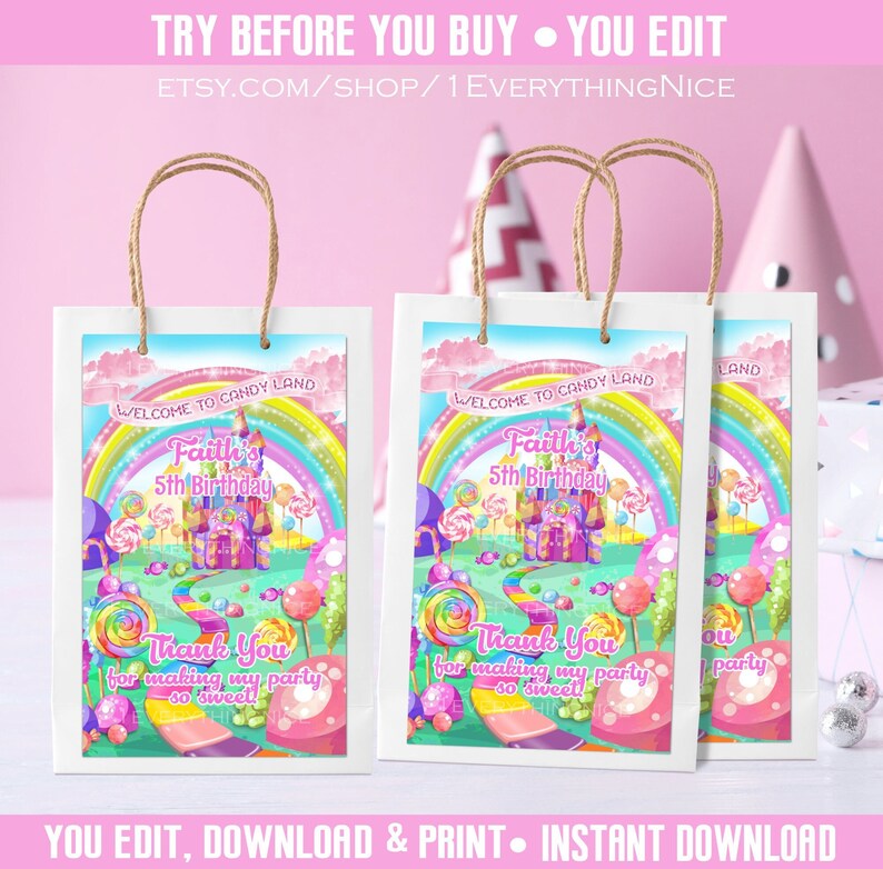 Candy Land Editable DIGITAL DOWNLOAD Candyland Pastel Birthday Baby ...
