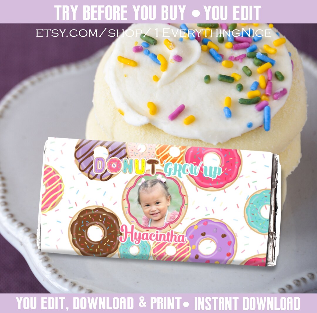Editable Instant DOWNLOAD Donut Donuts Theme Candy Bar Wrapper Birthday ...