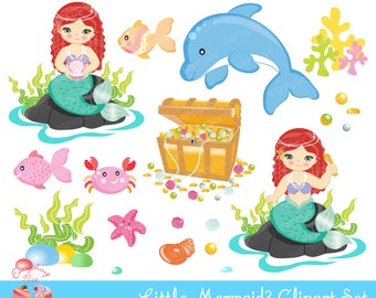 Little Mermaids in Aqua & Purple Clipart Set | Etsy
