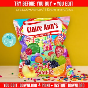 Mixed Fruit Snacks Candy Land Candyland Editable DIGITAL Instant ...