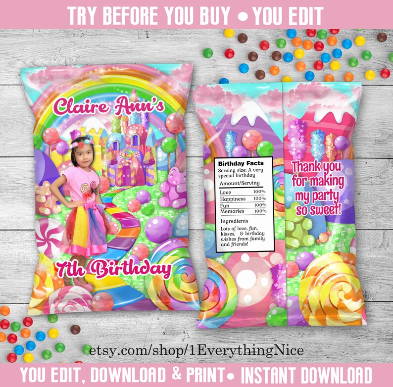 Editable DIGITAL DOWNLOAD Candyland Candy Land Theme Chip Bag - Etsy