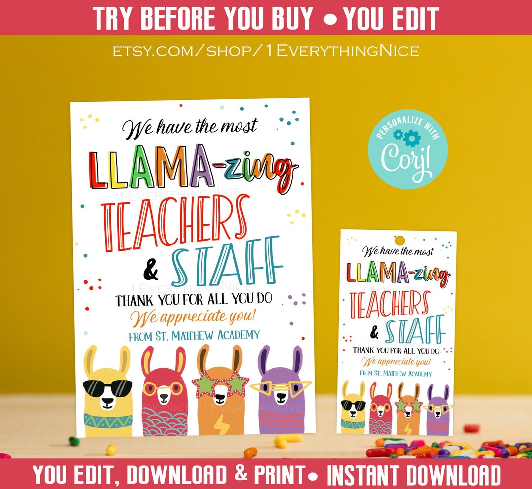 Llamazing Teachers and Staff Appreciation 5x7 Card & Tag - Etsy