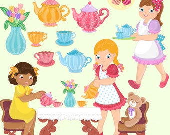 Vintage Tea Time Digital Clipart, Tea Party Clipart, Rose Clipart ...
