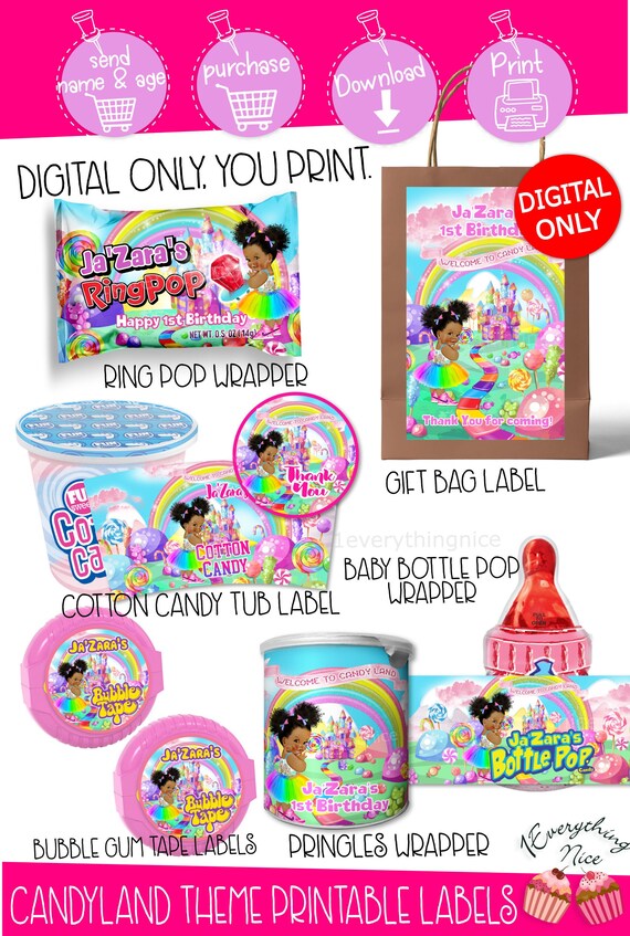 Candyland Candy Land Baby Girl Theme Birthday Digital Printables Labels ...