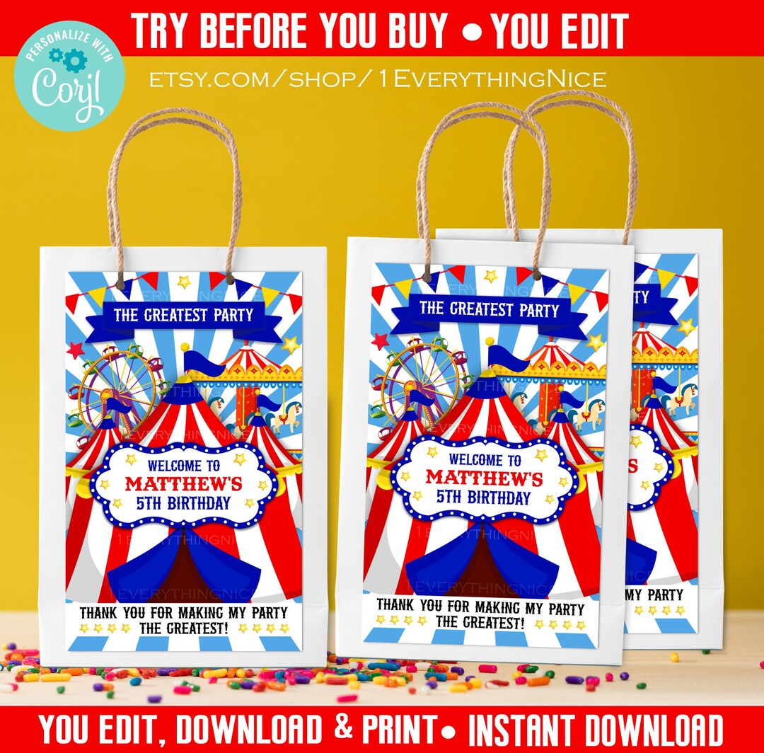 Instant Download Carnival Circus Candy Bar Wrapper Editable DIGITAL ...