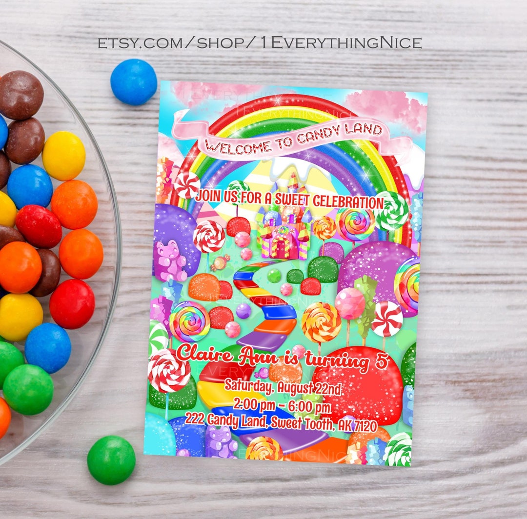 Candy Land Candyland Bright Red Theme Invitation Invite Birthday Baby ...