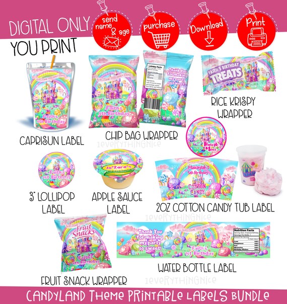 Candyland Candy Land Theme Birthday Digital Printables Labels ...