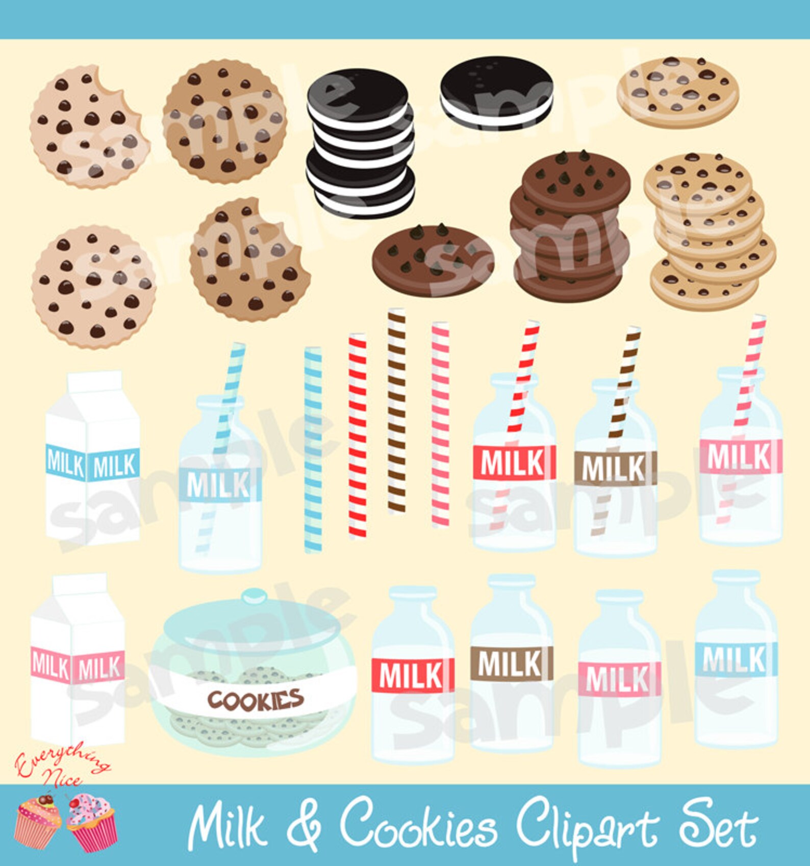 Milk and Cookies Clipart Set - Etsy